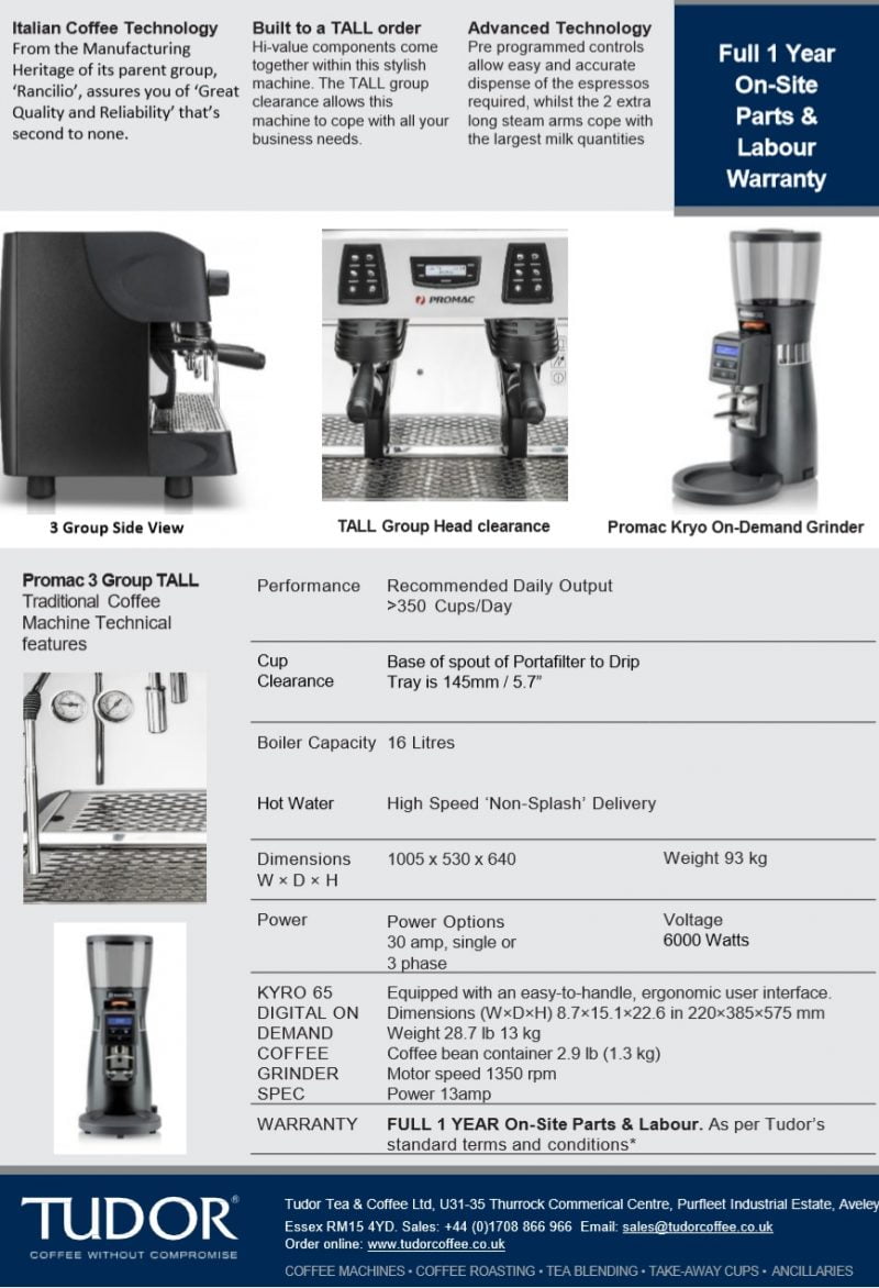 Promac 3 Group Tall Espresso Coffee Machine by Rancilio - Tudor Tea ...