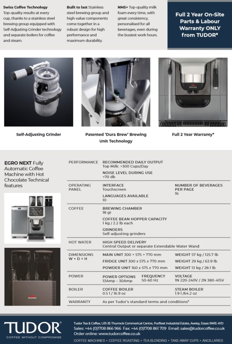 Egro NEXT Bean to Cup Coffee Machine - Tudor Tea & Coffee