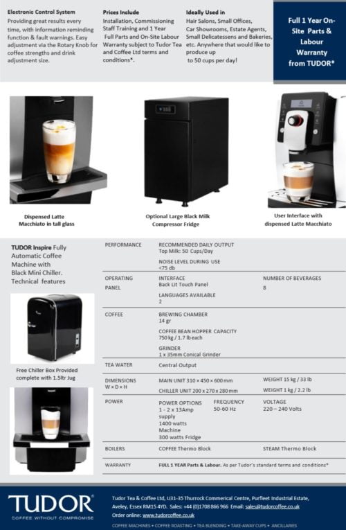 Tudor Inspire Fully Automatic Bean to Cup Coffee Machine - Tudor Tea ...