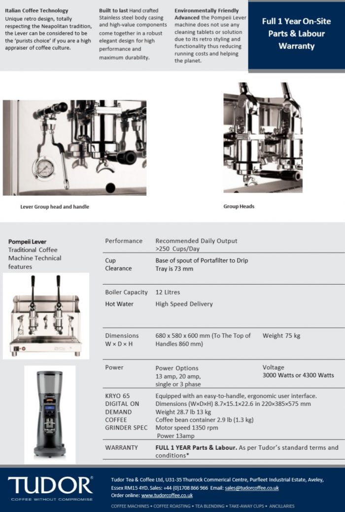 Pompeii 2 Group Lever Espresso Coffee Machine by Izzo - Tudor Tea & Coffee