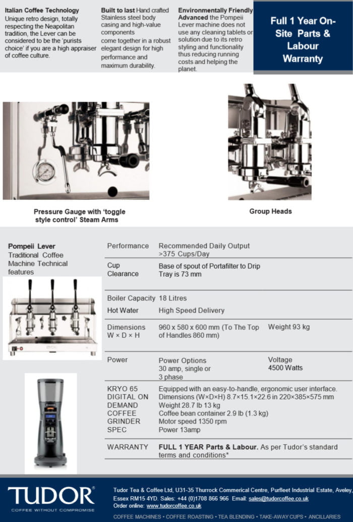 Pompeii 3 Group Lever Espresso Coffee Machine by Izzo - Tudor Tea & Coffee